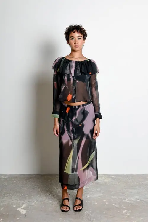 UNTITLED IN MOTION Mora Sheer Organza Midi Skirt