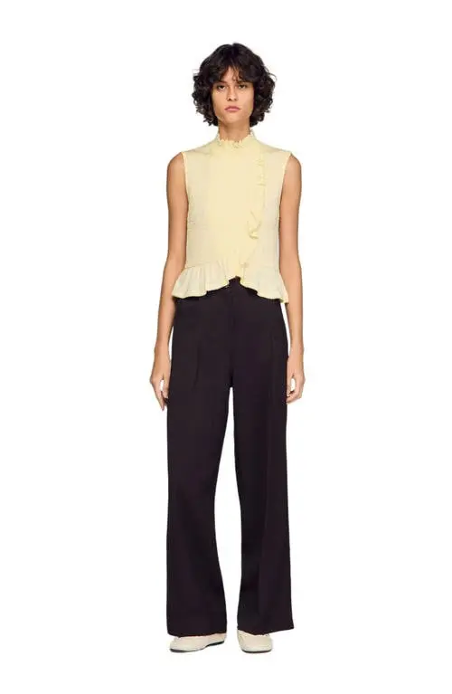 Sandro Ruffled Smocked Top - Light Yellow