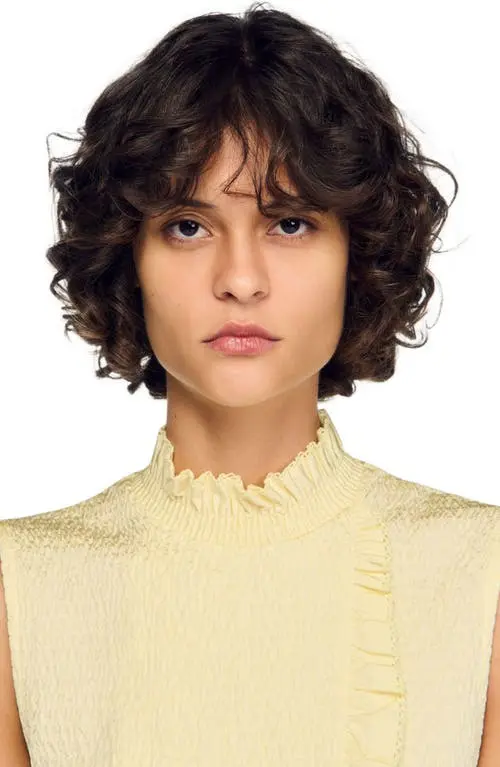 Sandro Ruffled Smocked Top - Light Yellow
