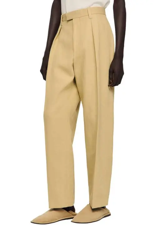 Sandro Wide Pleated Cotton-linen Trousers - Beige