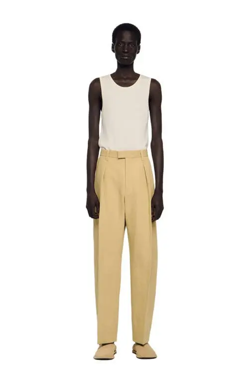 Sandro Wide Pleated Cotton-linen Trousers - Beige