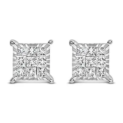 HAUS OF BRILLIANCE Sterling 1/2cttw Princess Diamond Square Stud Earrings - Silver