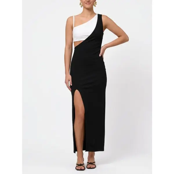 Rachel Rachel Roy One Shoulder Maxi Gown - Black Eggshell