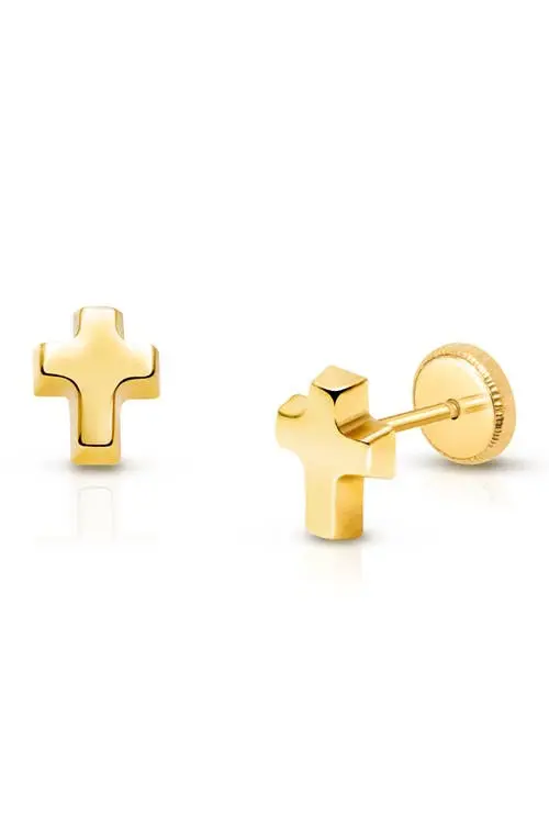 TINY BLESSINGS 14k Gold Cross Stud Earrings - 14k Yellow Gold
