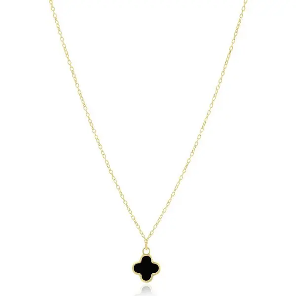 THE LOVERY FINE JEWELRY Mini Single Clover Necklace - Onyx