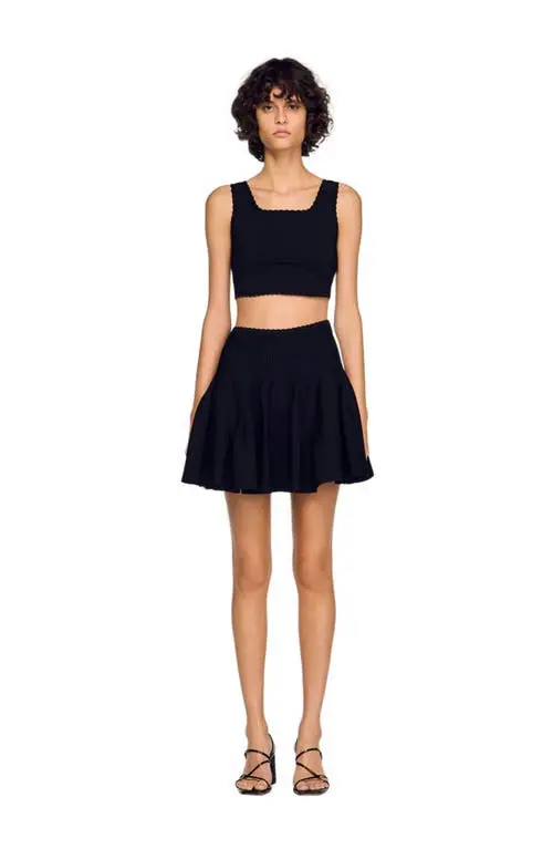 Sandro Short Knit Godet Skirt - Black