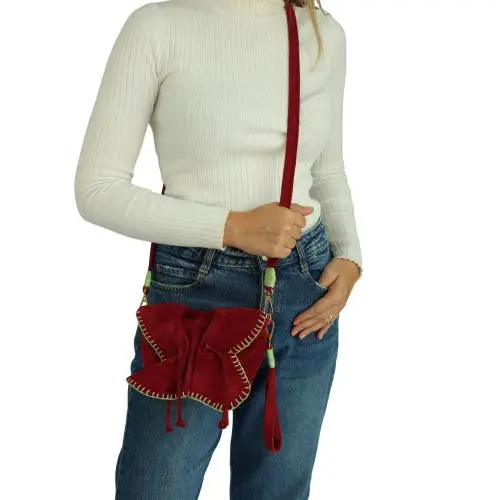 Carlos Falchi Mini Butterfly Suede Leather Bag - Malbec