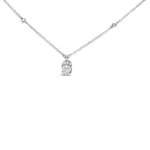 HAUS OF BRILLIANCE Sterling 5/8 Cttw Lab Grown Diamond Oval Halo Pendant Necklace - Silver