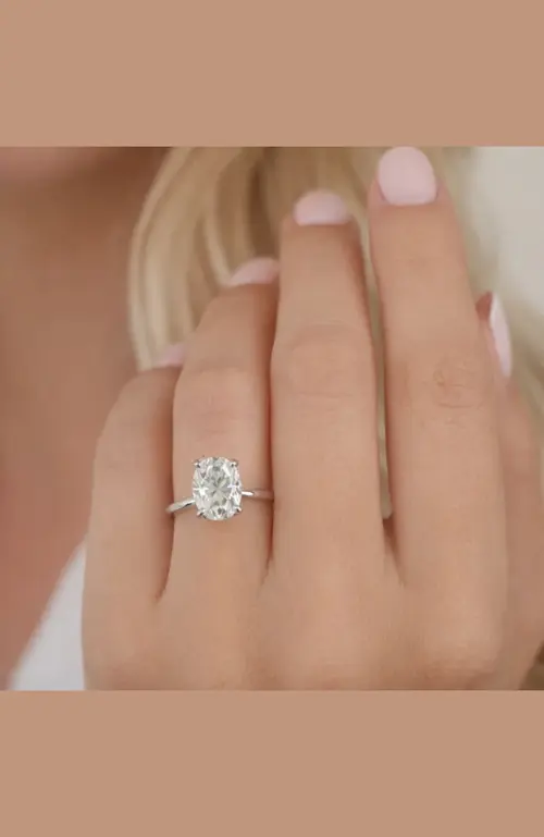 DLORIA Elena Oval Moissanite Solitaire Vermeil Ring - Silver