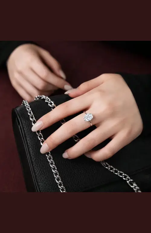 DLORIA Elena Oval Moissanite Solitaire Vermeil Ring - Silver
