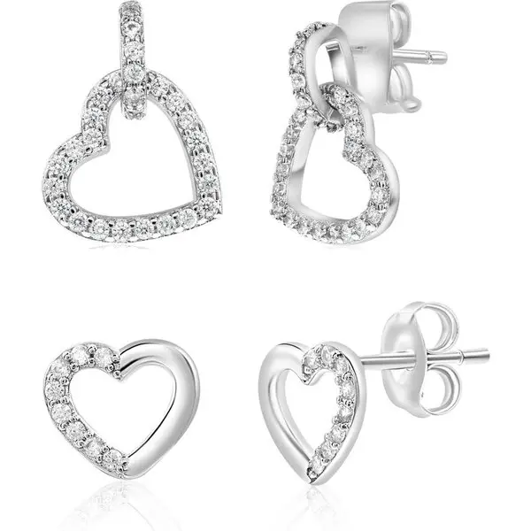 DONATELLO GIAN Set Of 2 Pave Heart Earrings - Silver