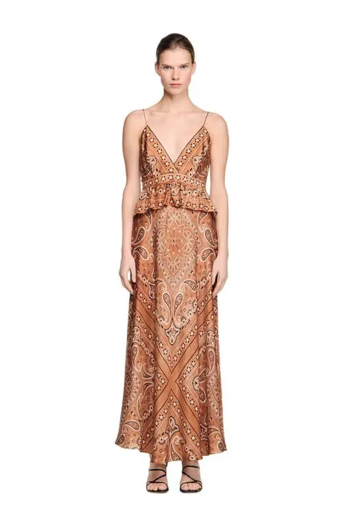 Sandro Bandana-print Maxi Dress - Brown/black