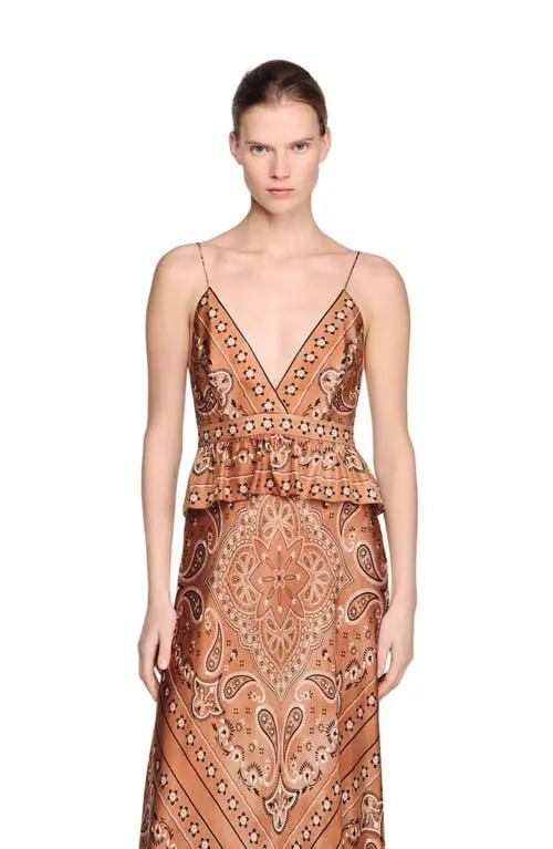 Sandro Bandana-print Maxi Dress - Brown/black