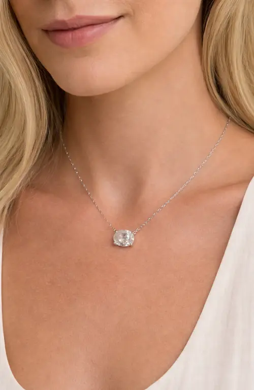 DLORIA Elena Oval Moissanite Solitaire Necklace In 18k White Vermeil - Silver