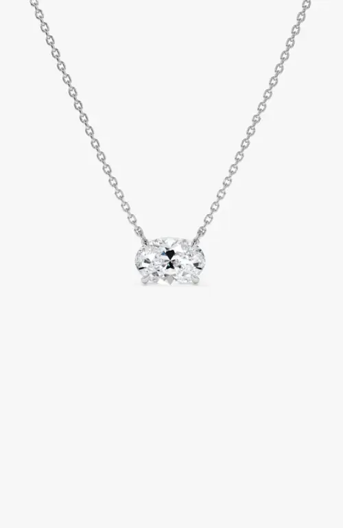 DLORIA Elena Oval Moissanite Solitaire Necklace In 18k White Vermeil - Silver