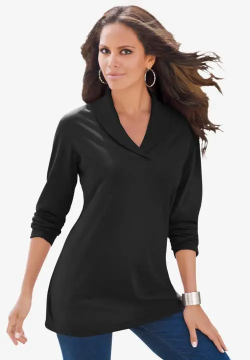 Roaman's Shawl Collar Ultimate Tee - Black