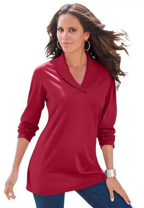 Roaman's Shawl Collar Ultimate Tee - Classic Red