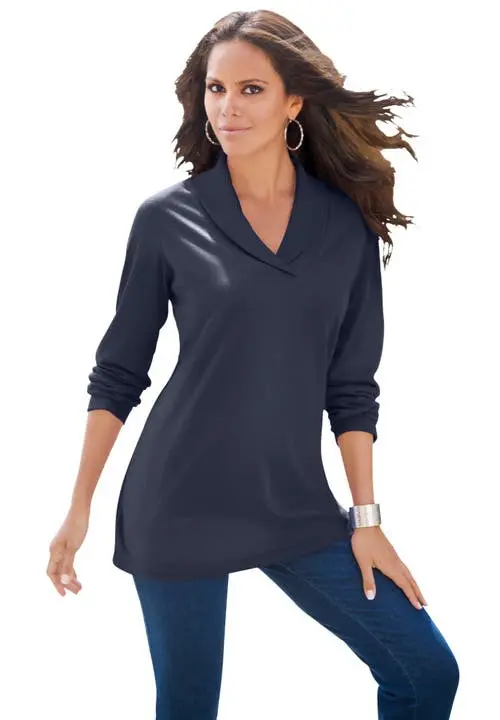 Roaman's Shawl Collar Ultimate Tee - Navy