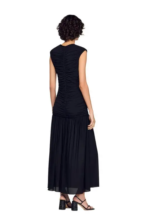 Sandro Draped Flared Maxi Dress