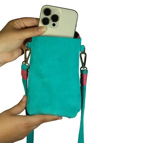 Carlos Falchi Cell Phone Suede Shoulder Bag - Sky