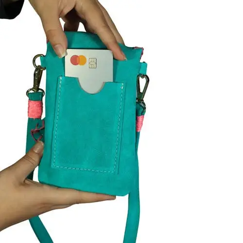 Carlos Falchi Cell Phone Suede Shoulder Bag - Sky