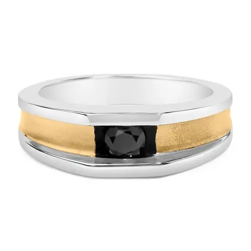 HAUS OF BRILLIANCE 14k Yellow Gold Plated Sterling Silver 1/2 Cttw Black Diamond Band Ring - Yellow Gold Over Silver
