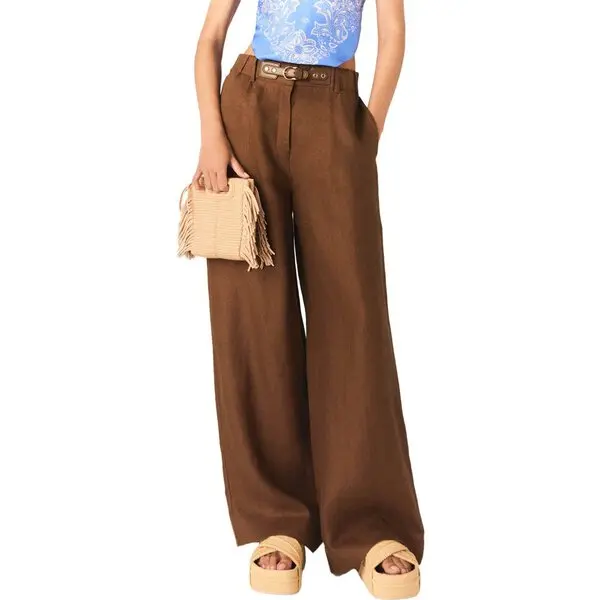 Maje Linen-blend Trousers - Brown