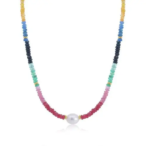 THE LOVERY FINE JEWELRY Rainbow Gemstone Bead Pearl Necklace - Multicolor Gemstones