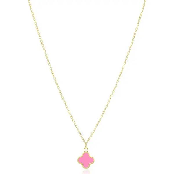 THE LOVERY FINE JEWELRY Mini Single Clover Necklace - Bubblegum Pink