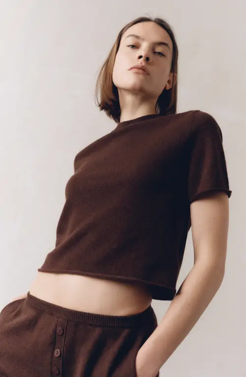 ALL MY LOVE Cashmere Crewneck Tee - Espresso