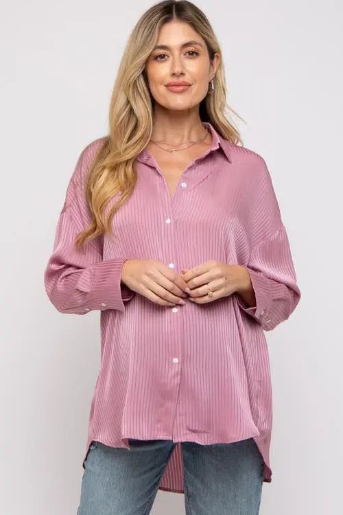PINKBLUSH Striped Button Up Top - Mauve