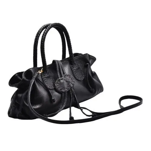 Carlos Falchi Mini Satchel Leather Bag - Black
