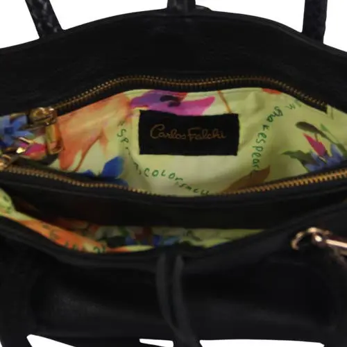 Carlos Falchi Mini Satchel Leather Bag - Black