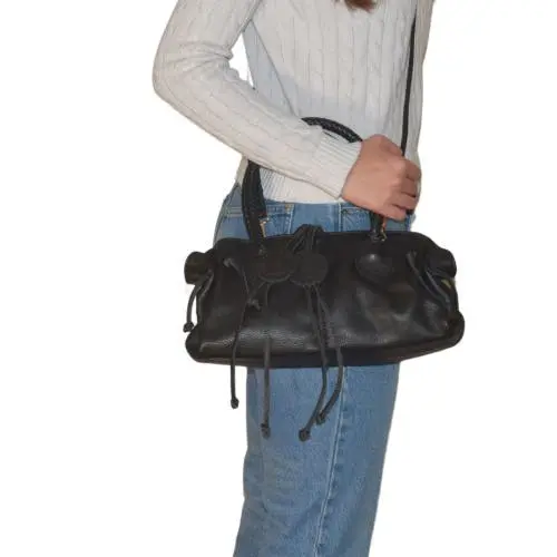 Carlos Falchi Mini Satchel Leather Bag - Black