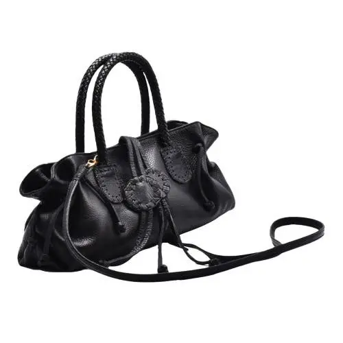 Carlos Falchi Mini Satchel Leather Bag - Black