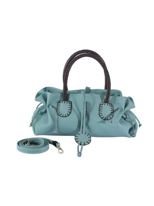 Carlos Falchi Mini Satchel Top Grain Leather Bag - Caribbean  Teal