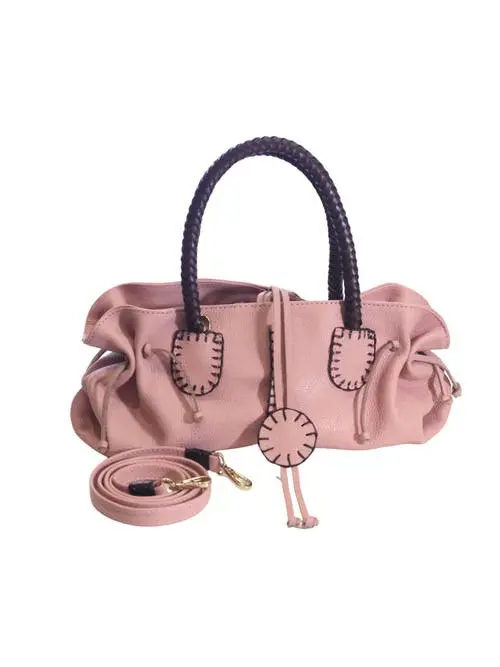 Carlos Falchi Mini Satchel Top Grain Leather Bag - Dusty Rose