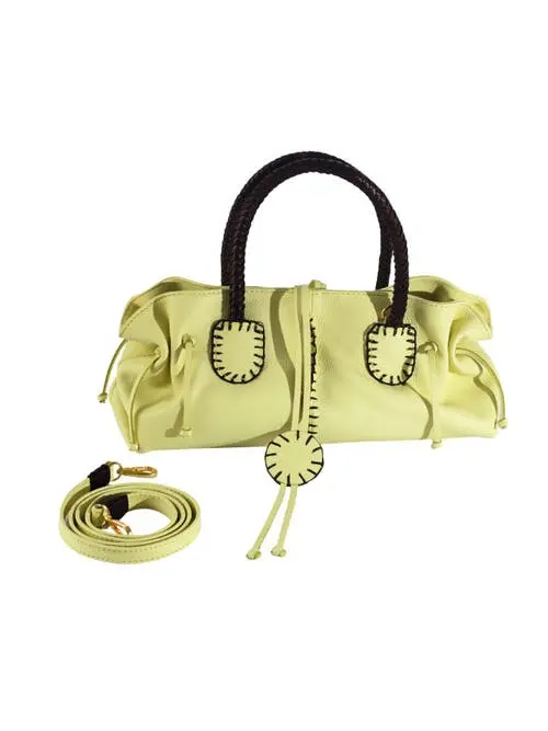 Carlos Falchi Mini Satchel Top-grain Leather Bag - Lemon
