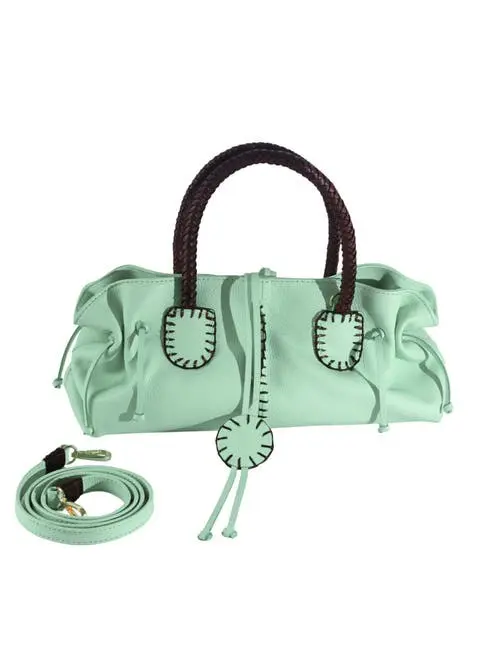 Carlos Falchi Mini Satchel Top Grain Leather Bag - Lime