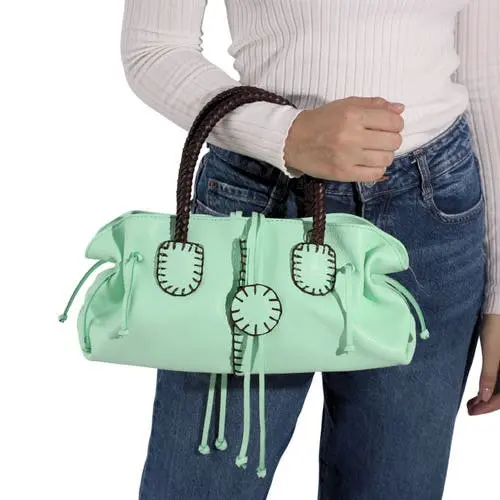 Carlos Falchi Mini Satchel Leather Bag - Lime
