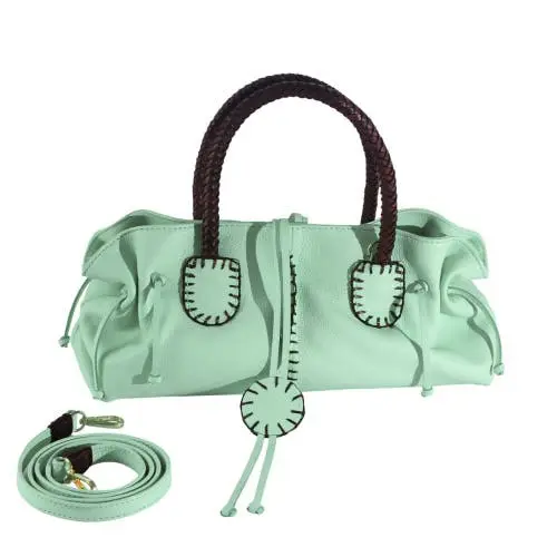 Carlos Falchi Mini Satchel Leather Bag - Lime