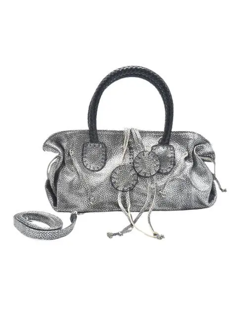 Carlos Falchi Mini Satchel Top Grain Leather Bag - Roman Chrome