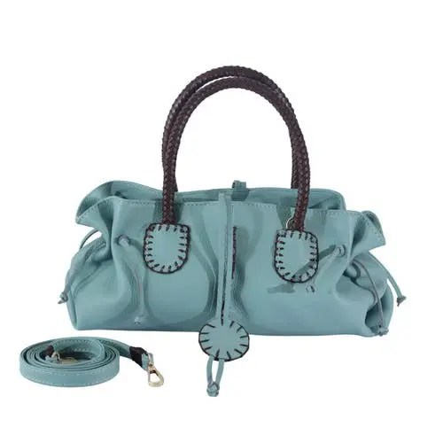 Carlos Falchi Mini Satchel Leather Bag - Teal