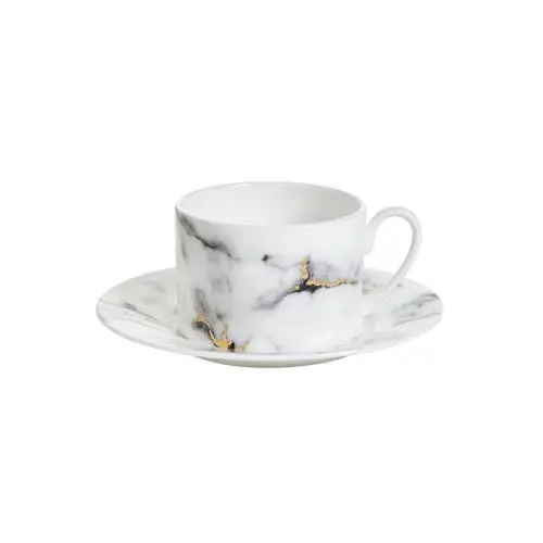 Prouna Marble Venice Fog Tea Cup & Saucer - White
