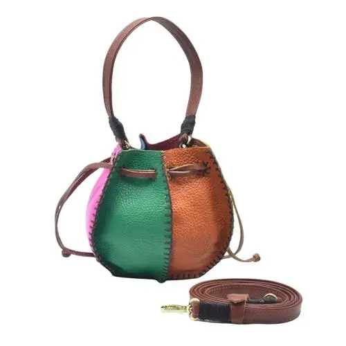 Carlos Falchi Mini Bucket Pouch Top Grain Leather Bag - Rainbow