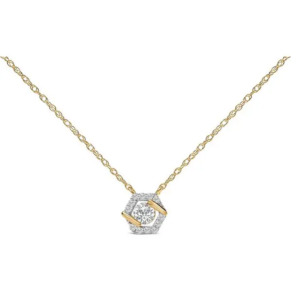 HAUS OF BRILLIANCE 14k Yellow Gold Plated Sterling Silver 3/8 Cttw Lab Grown Diamond Hex Halo Pendant Necklace - Yellow Gold Over Silver