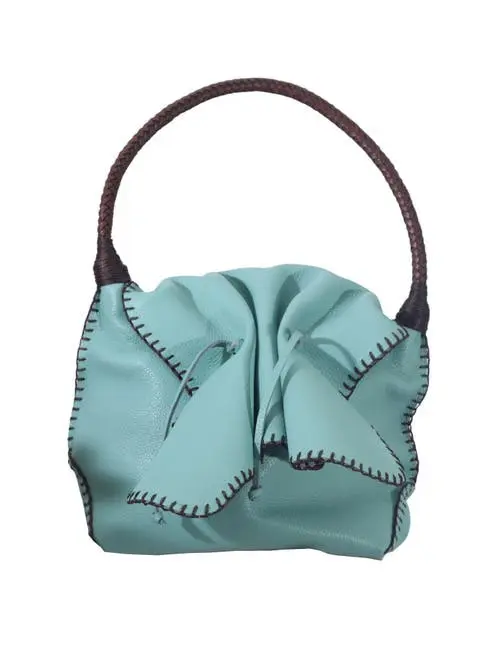 Carlos Falchi Shoulder Butterfly Top Grain Leather Bag - Caribbean  Teal