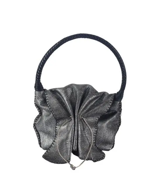 Carlos Falchi Shoulder Butterfly Top Grain Leather Bag - Roman Chrome