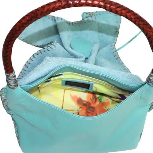 Carlos Falchi Leather Shoulder Bag - Teal