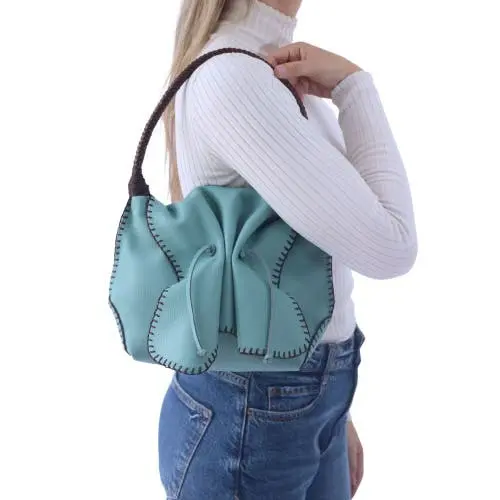 Carlos Falchi Leather Shoulder Bag - Teal